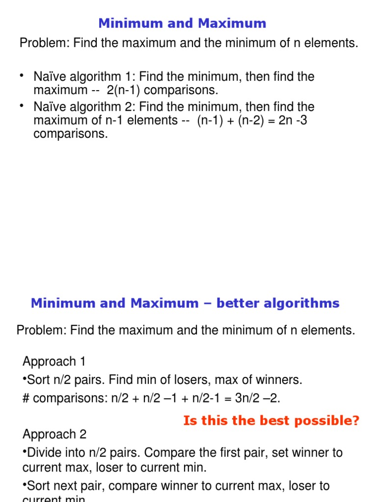 Minimum and Maximum | PDF | Time Complexity | Teaching Mathematics