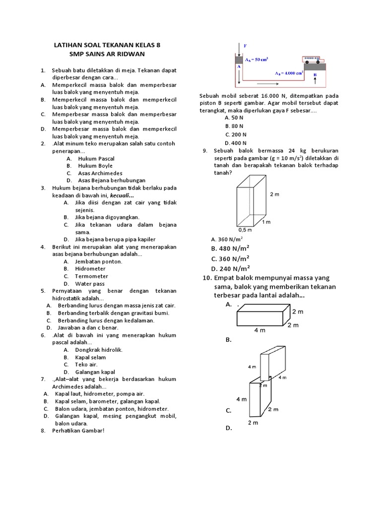 LATIHAN SOAL TEKANAN KELAS 8 Senin | PDF