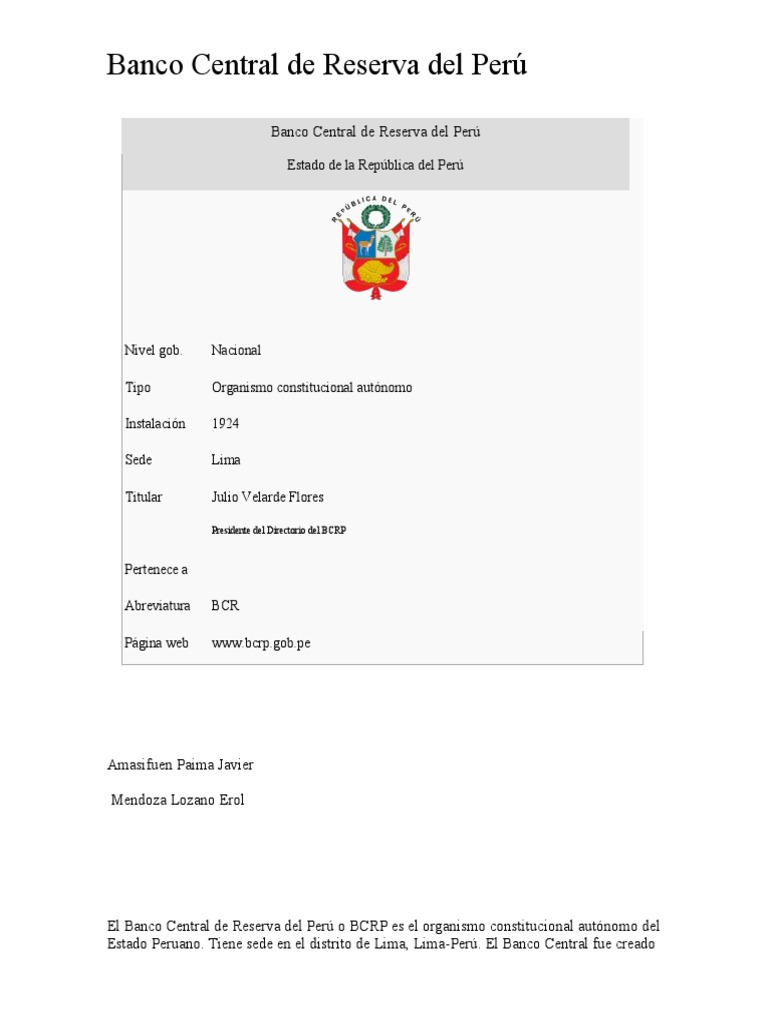 Banco Central de Reserva Del Perú | PDF | Economias | Moneda