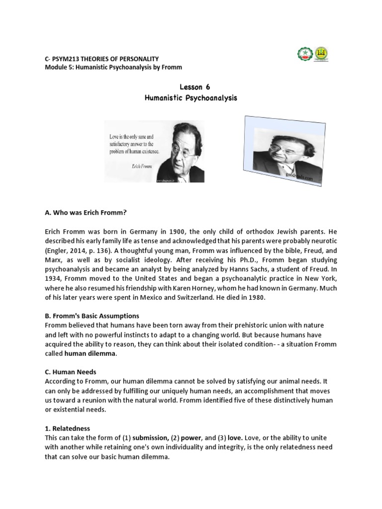 Humanistic Psychoanalysis by Fromm | PDF | Erich Fromm | Psychoanalysis