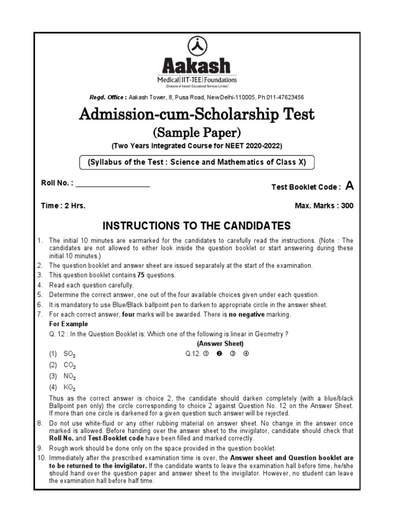 Sample Paper - ACST - Two Year Medical-2022 | PDF | Sodium Chloride ...