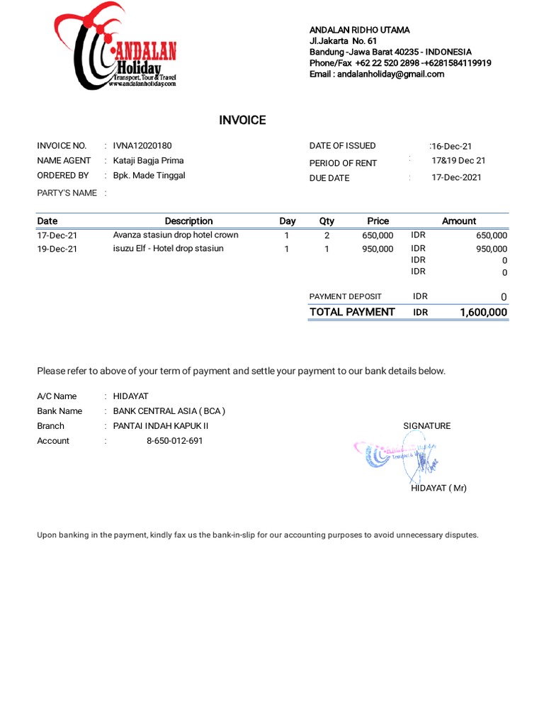 Contoh Invoice Rental | PDF | Money | Banks