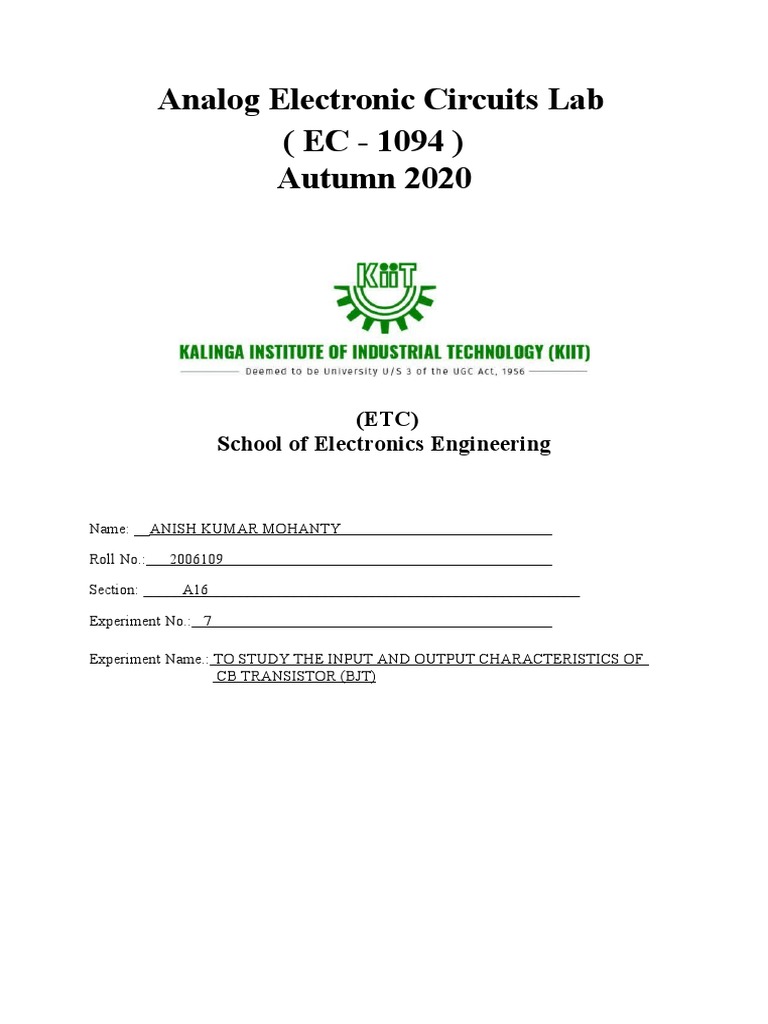 Aec Expt 7 - BJT CB Junction Transistor | PDF | Bipolar Junction Transistor | P–N Junction