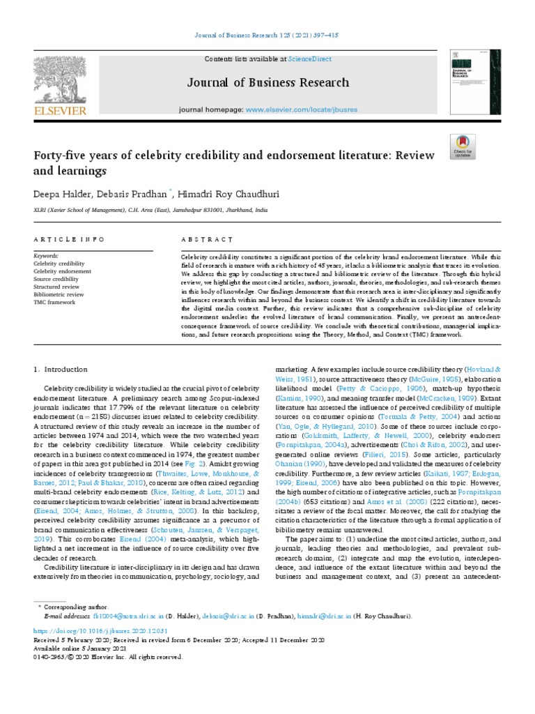 Forty - Five Years of Celebrity Credibility and Endorsement Literature ...