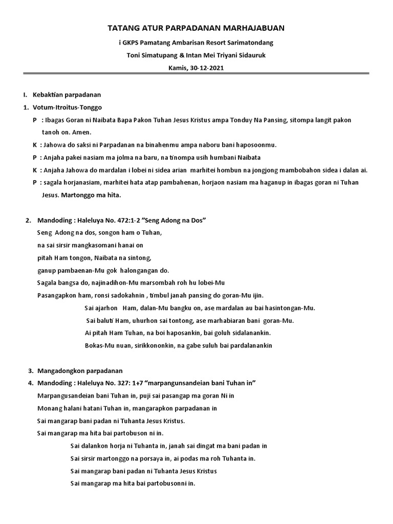 Tatang Atur Parpadanan Marhajabuan | PDF