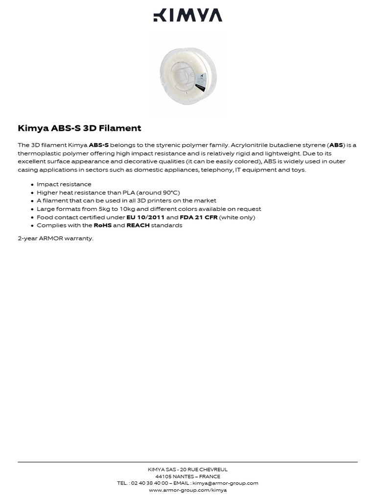 Kimya ABS-S 3D Filament: Kimya Sas - 20 Rue Chevreul 44105 Nantes ...