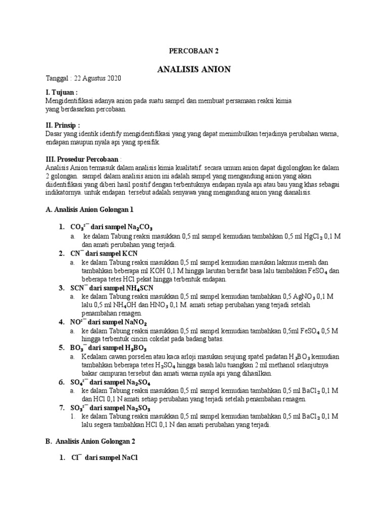 Analisis Anion Percobaan 2 | PDF
