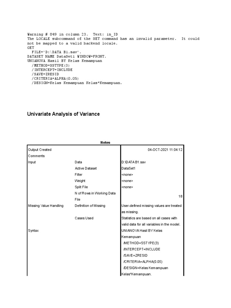 Univariate Analysis of Variance of Student Learning Outcomes by Class and Ability Level with ...