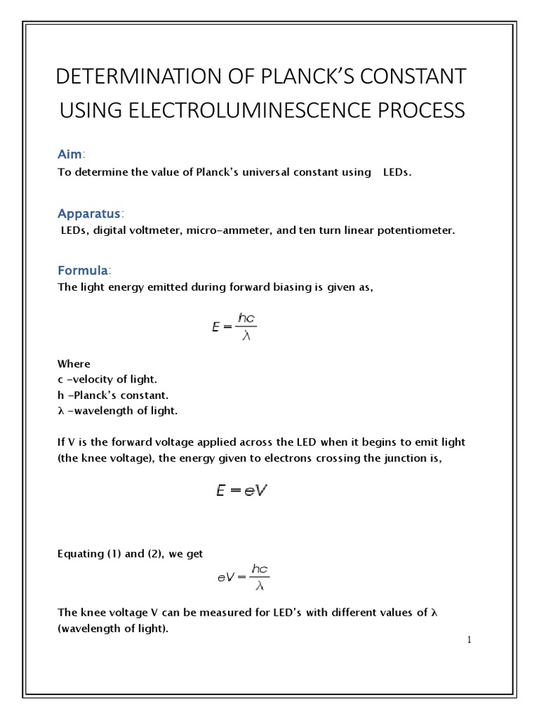 Determining Planck's Constant with LEDs | PDF | Light Emitting Diode ...