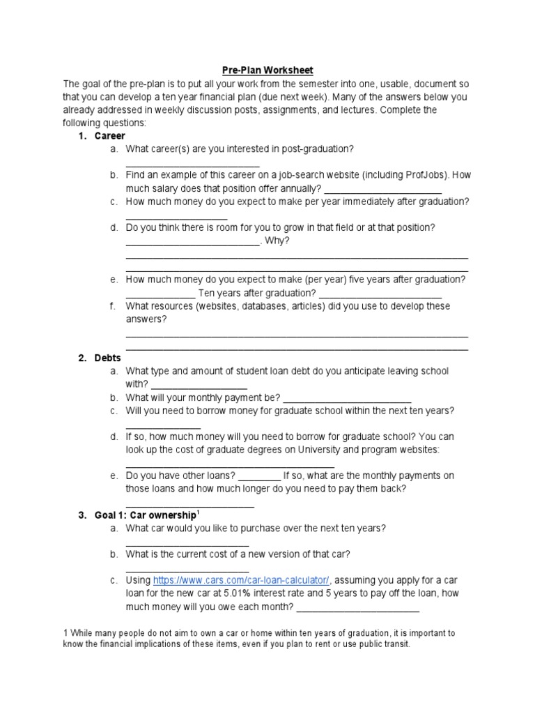 INTR01108 - Assignment 5-1 - Part 1 - Pre-Planning Worksheet | PDF ...