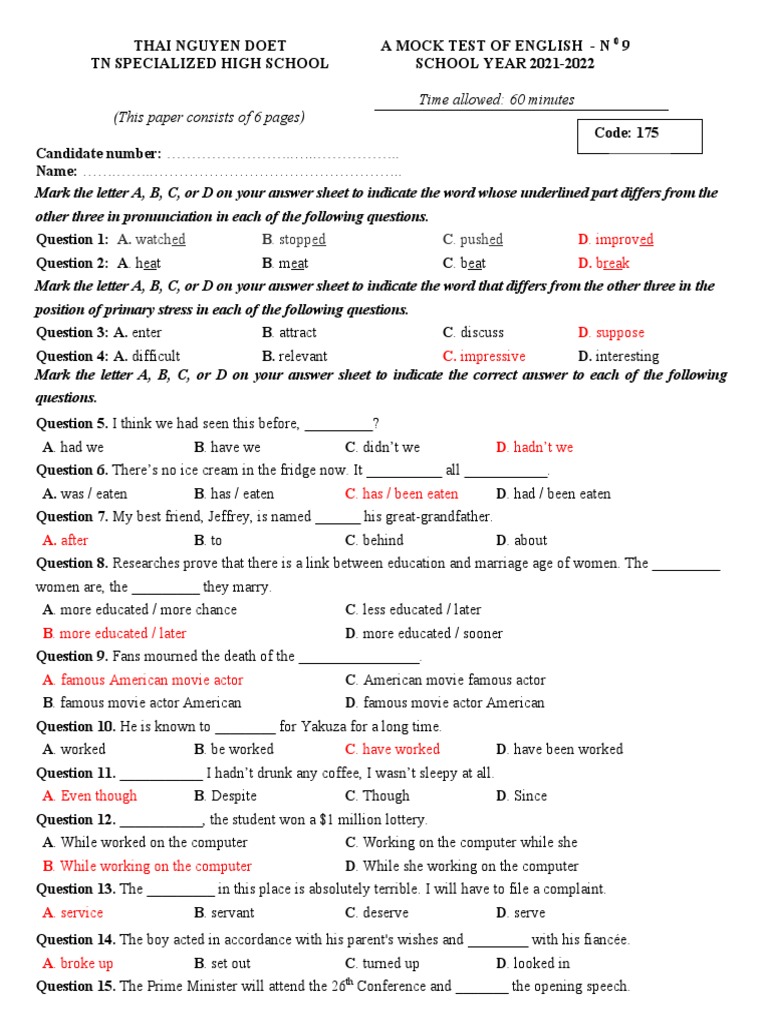 (This Paper Consists of 6 Pages) Time Allowed: 60 Minutes: A. Watched B ...