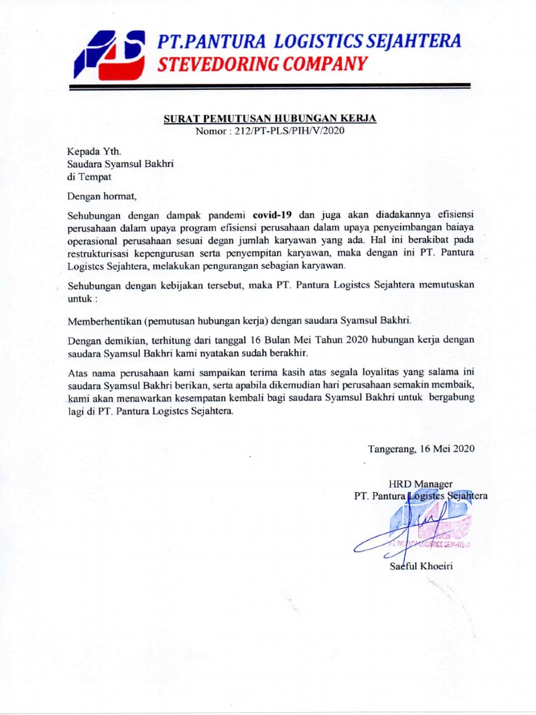8782 Surat Keterangan PHK | PDF