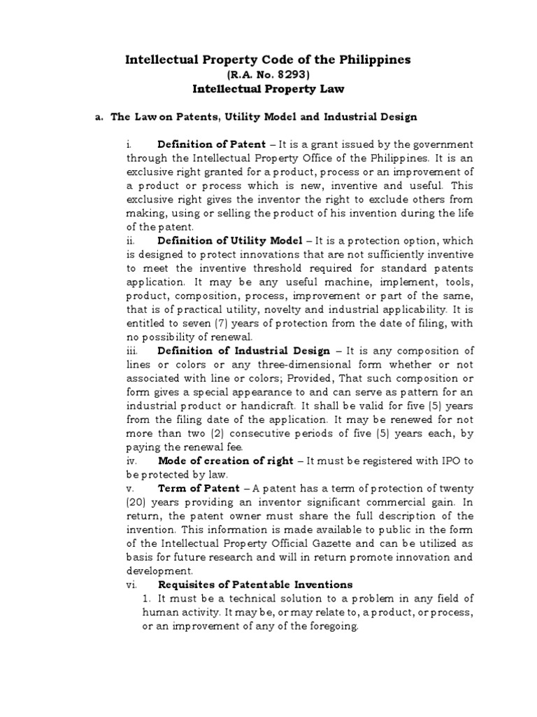 Lecture Notes On Intellectual Property Law | PDF | Patent | Glossary Of ...