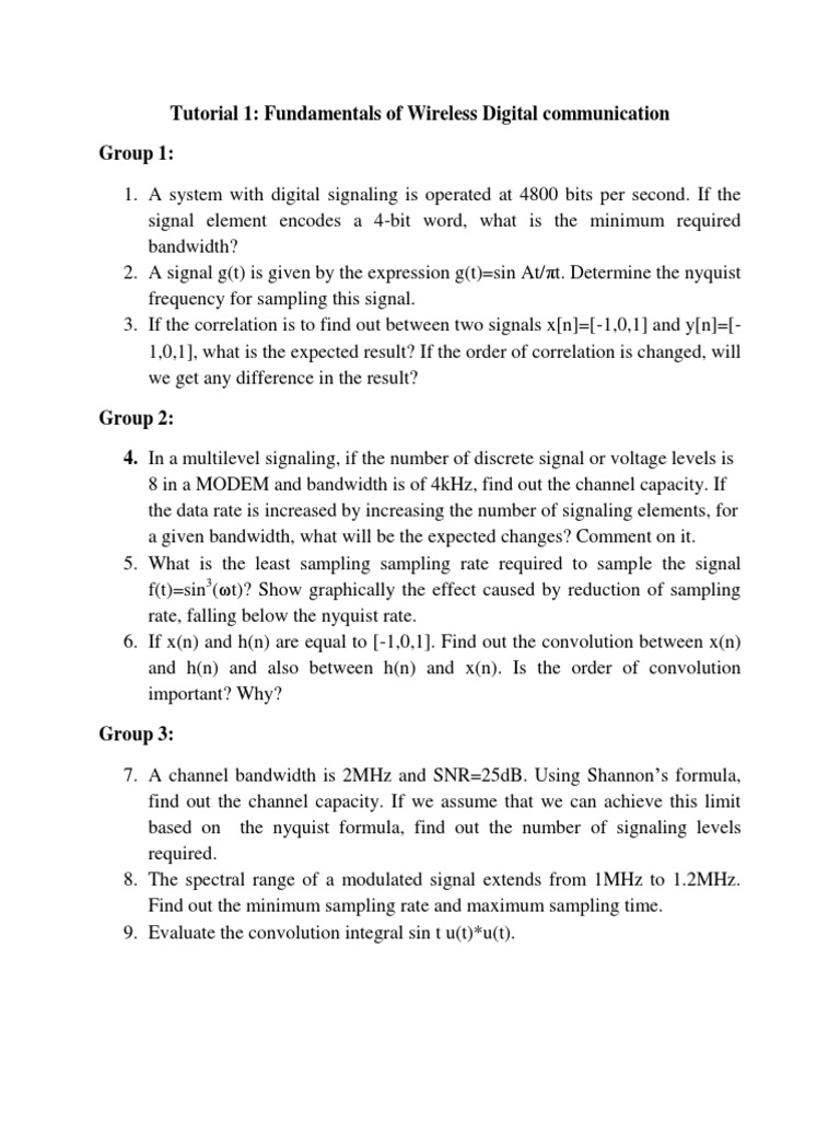 Tutorial 1 Assignment | PDF | Bandwidth (Signal Processing) | Spectral Density