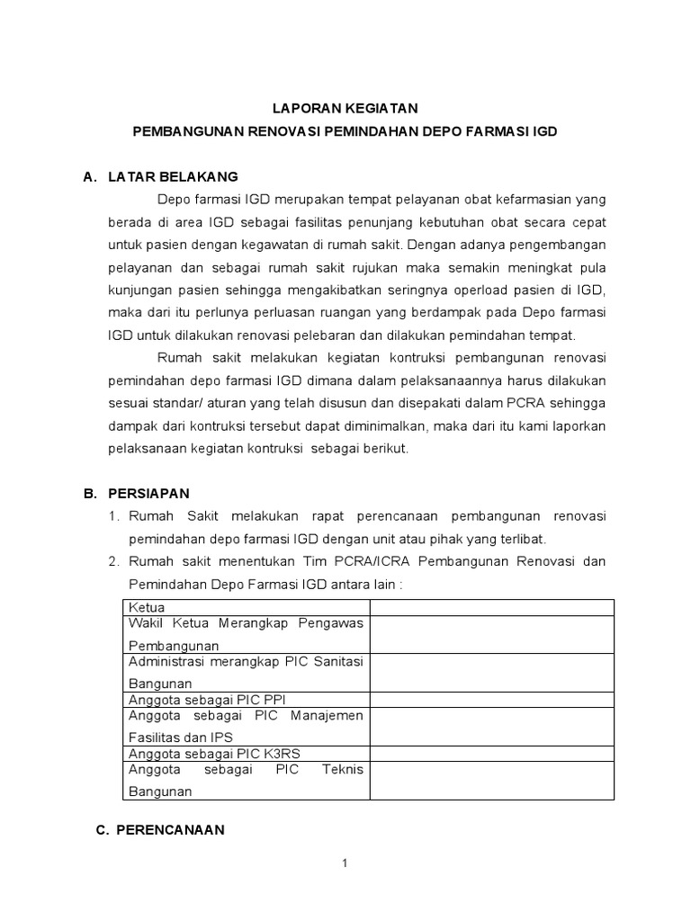 Pcra Pemindahan Depo Igd. Fix | PDF
