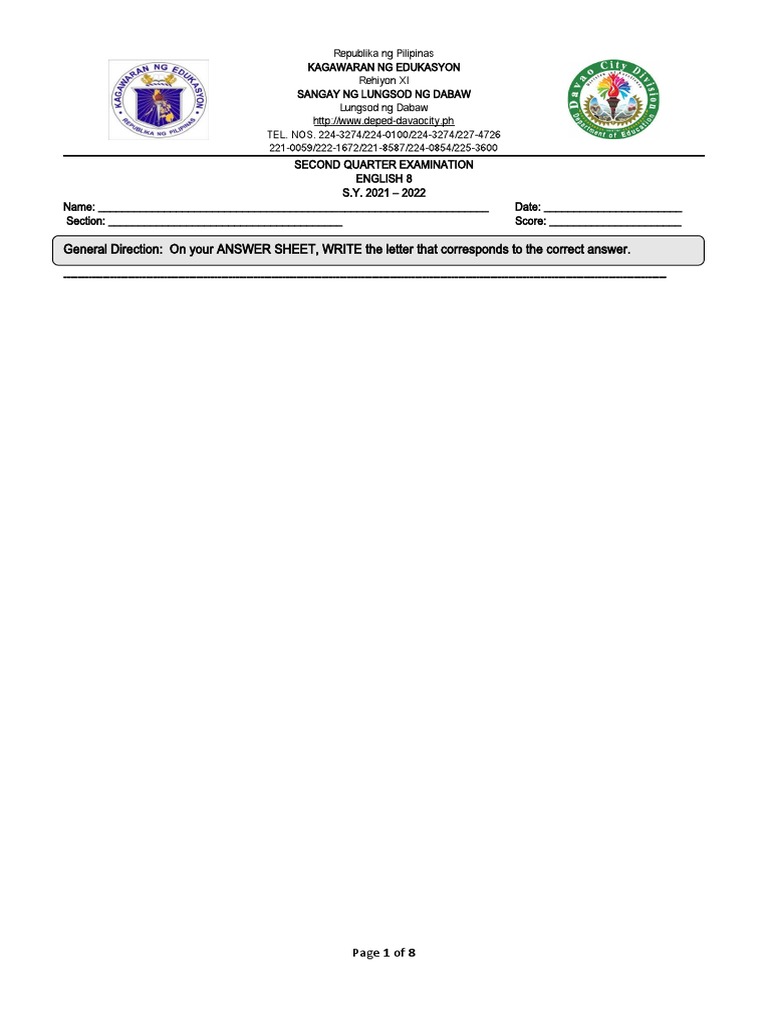G8 Q2 TQ 2021 2022 Checked and Edited | PDF | Reading Comprehension ...