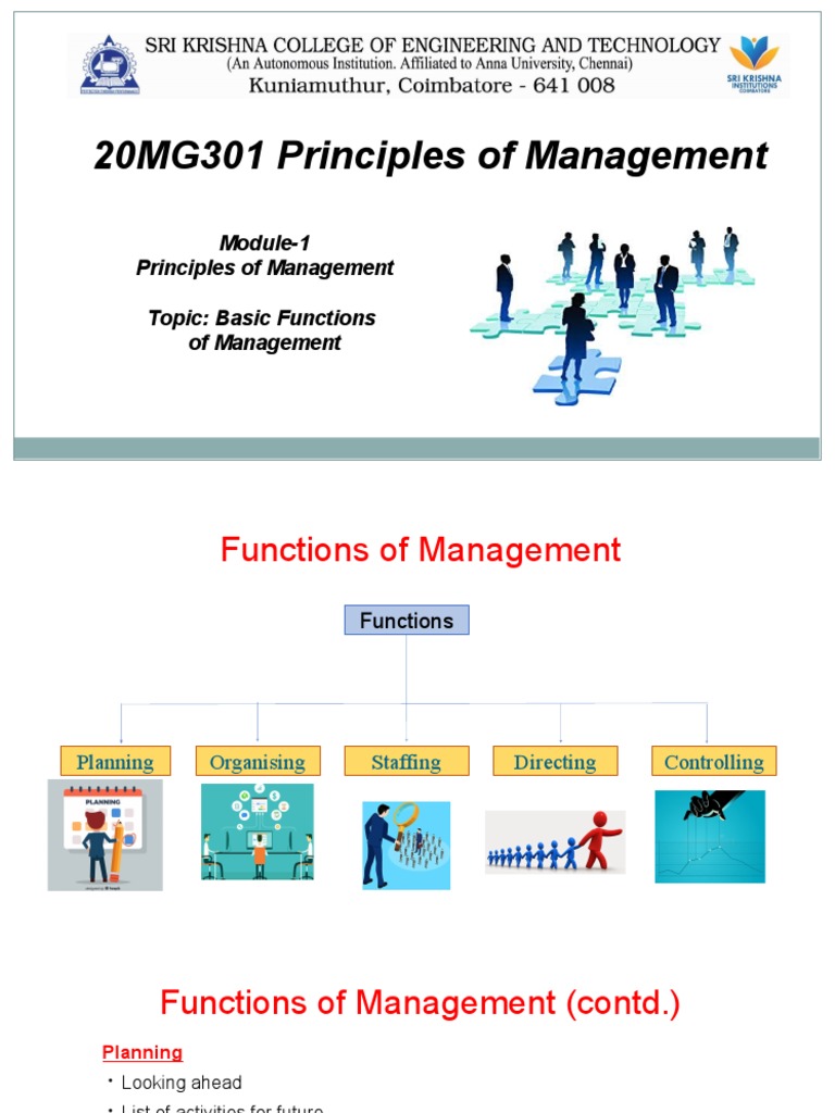 1.2 - Basic Functions of Management - Planning, Organizing, Staffing ...