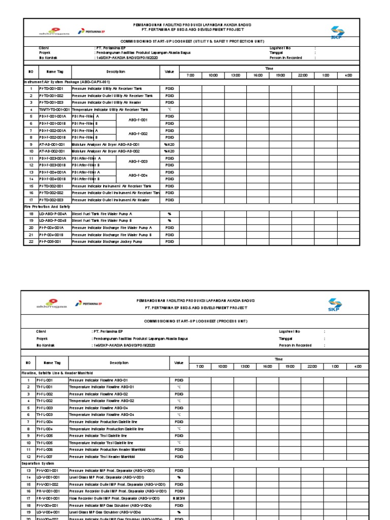 Commissioning Start-Up Logsheet (Utility & Safety Protection Unit ...