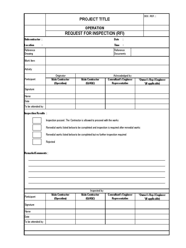 Request For Inspection (Rfi) : Project Title | PDF | Specification ...
