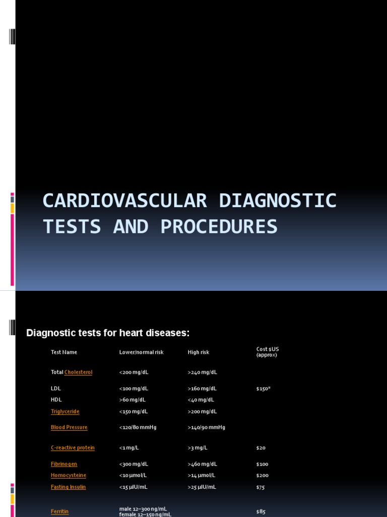 Cardiovascular Diagnostic Tests & Procedures. | PDF | Heart | Medical ...