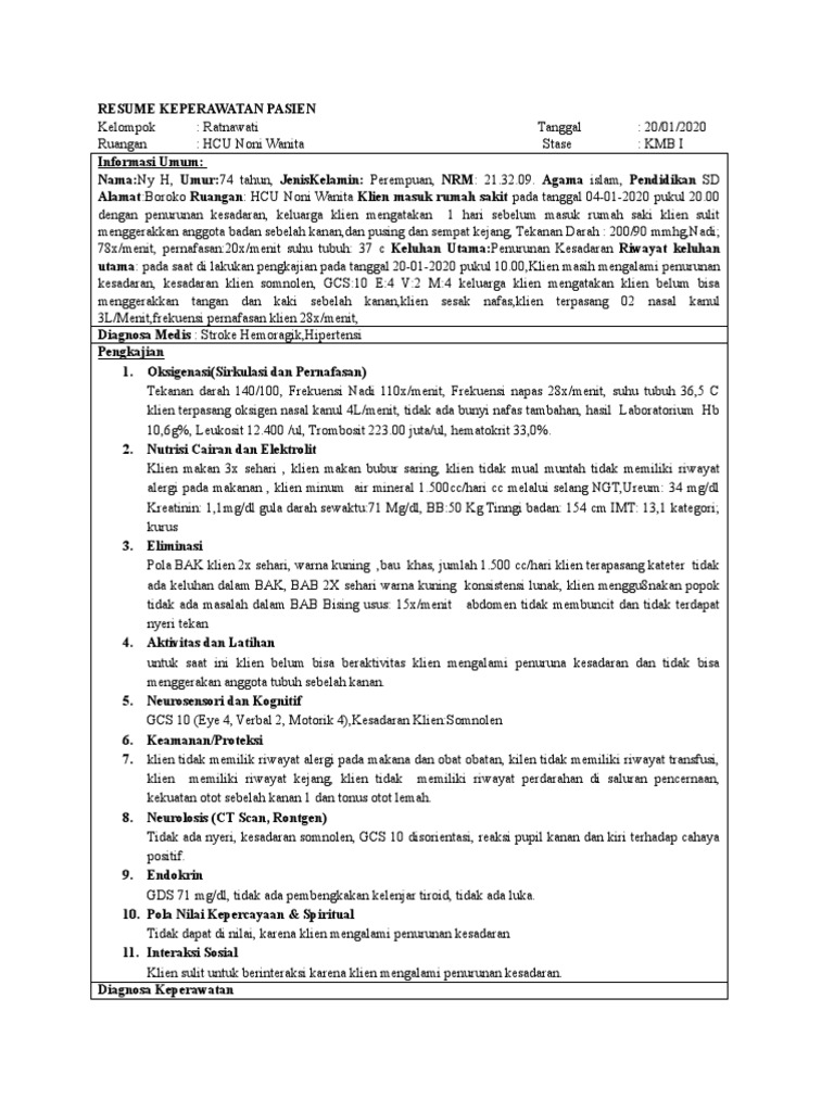 Resume Oska Stroke Hemoragik Minggu Ke 3 | PDF | Kesehatan Holistik
