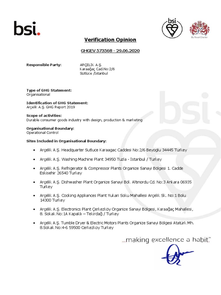Iso 14064 GHG Verification Statements 2019 | PDF