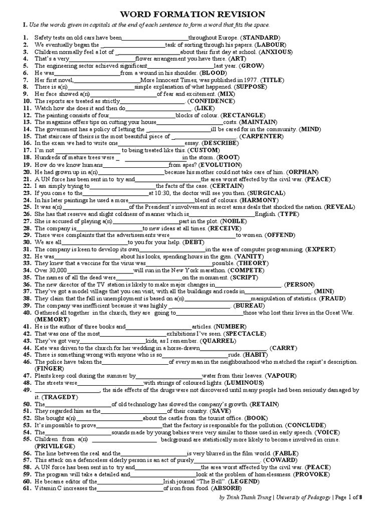 Revision (Word Formation) - Past Papers | PDF | Young Adult