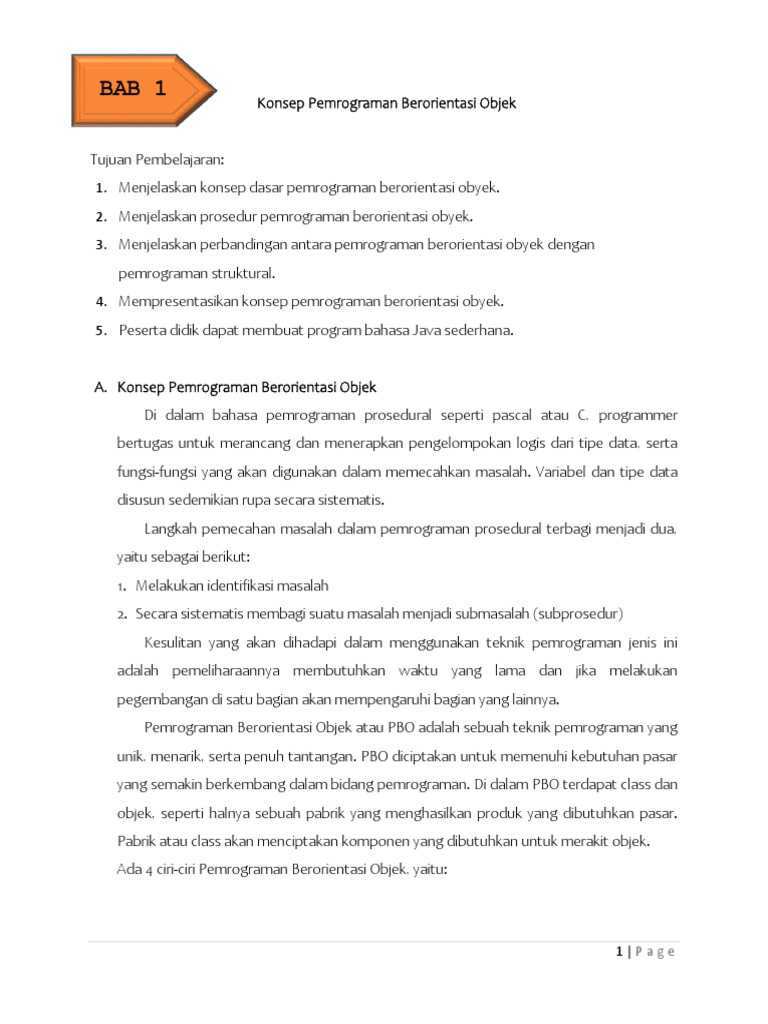 Bab I Konsep Pemrograman Berorientasi Objek | PDF