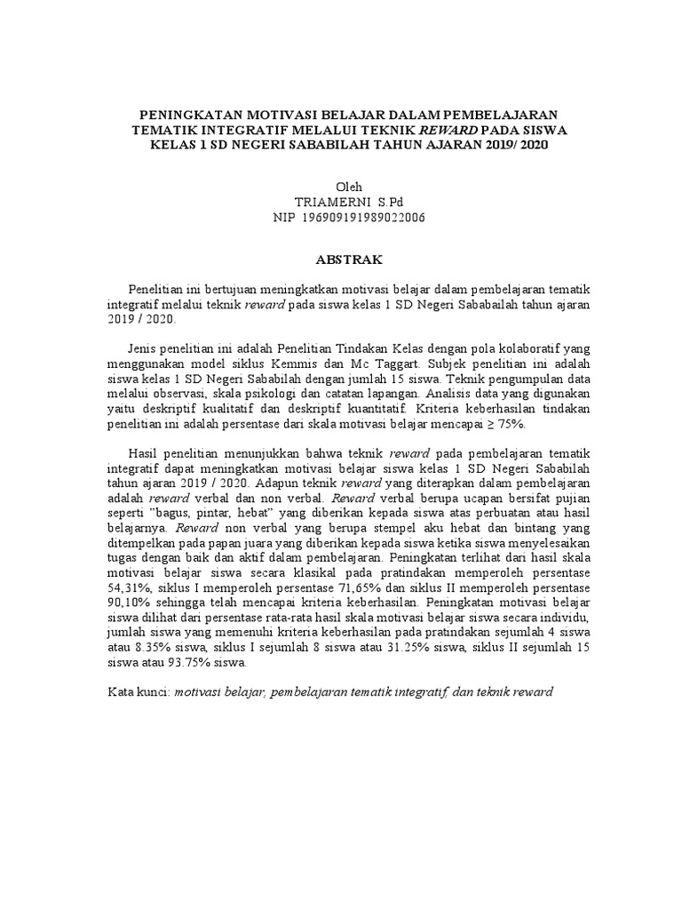 PTK TRIAMERNI, S.PD SDN SABABILAH | PDF