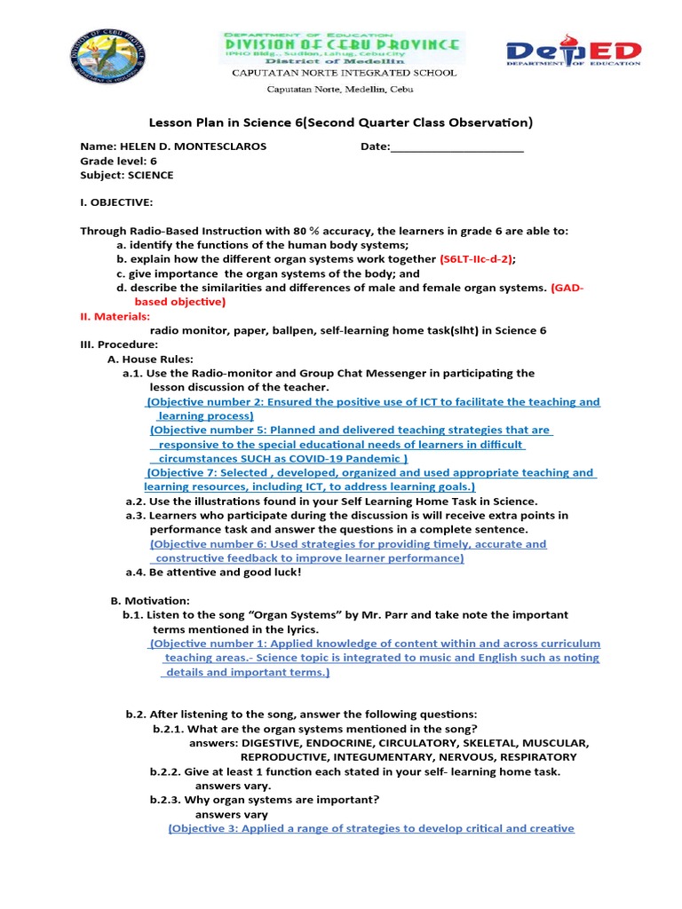 Human Body Systems Lesson Plan | PDF | Human Body | Human ...