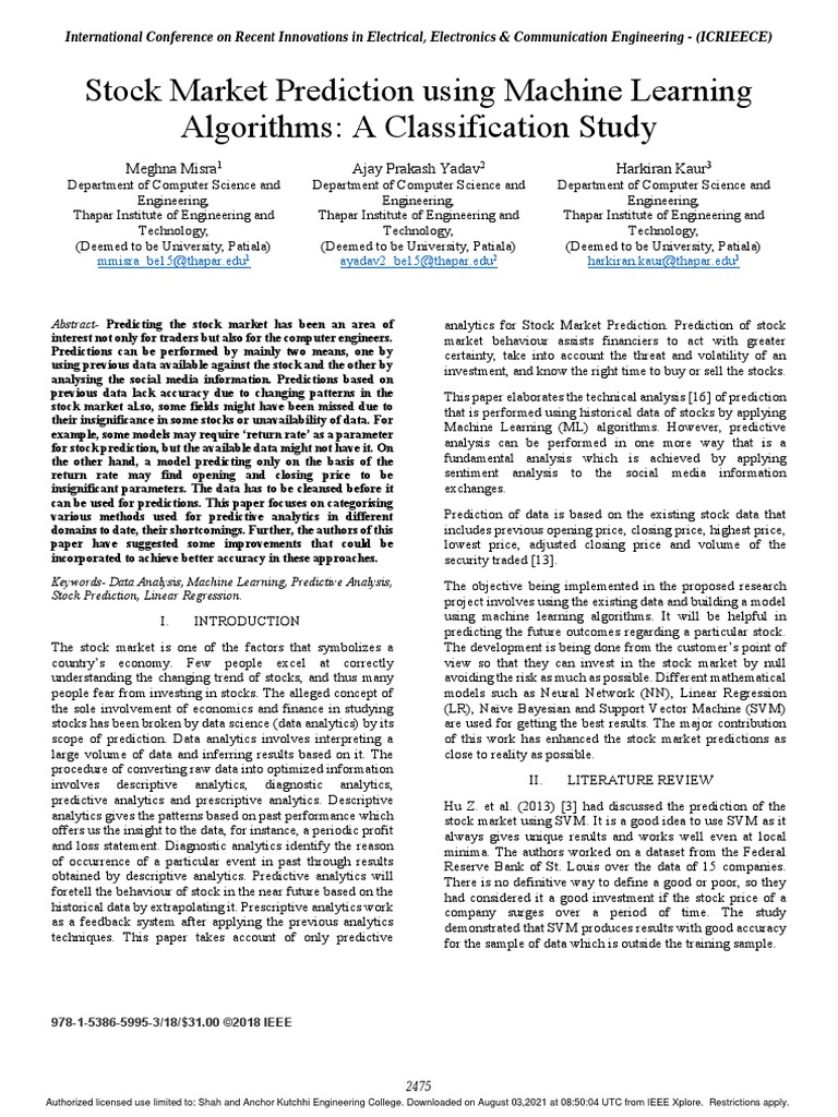 Stock Market Prediction Using Machine Learning Algorithms A Classification Study | Download Free ...