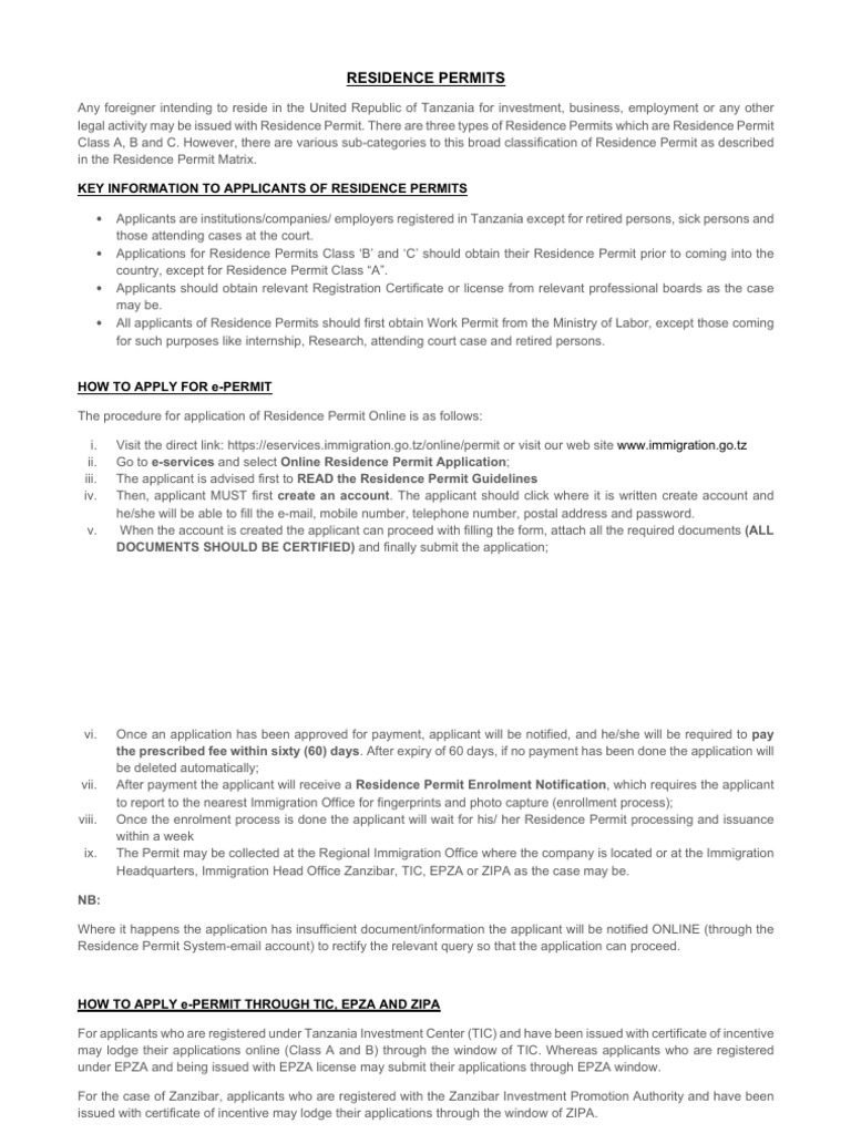 Key Information To Applicants of Residence Permits | PDF | Employment ...