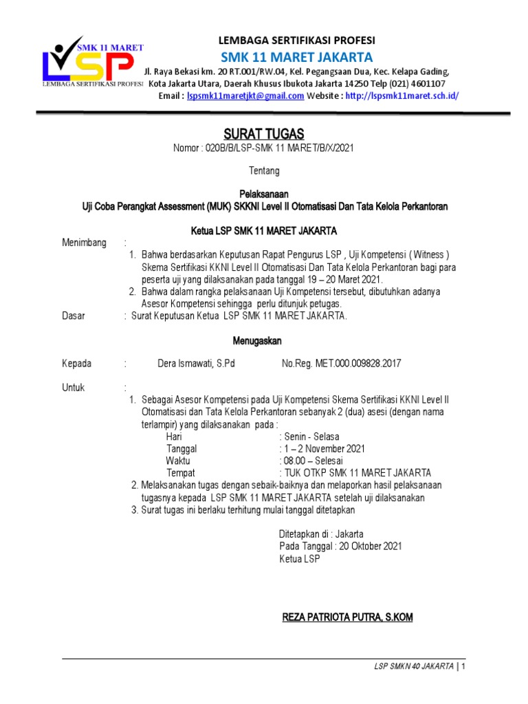 010 Surat Tugas Asesor OTKP | PDF