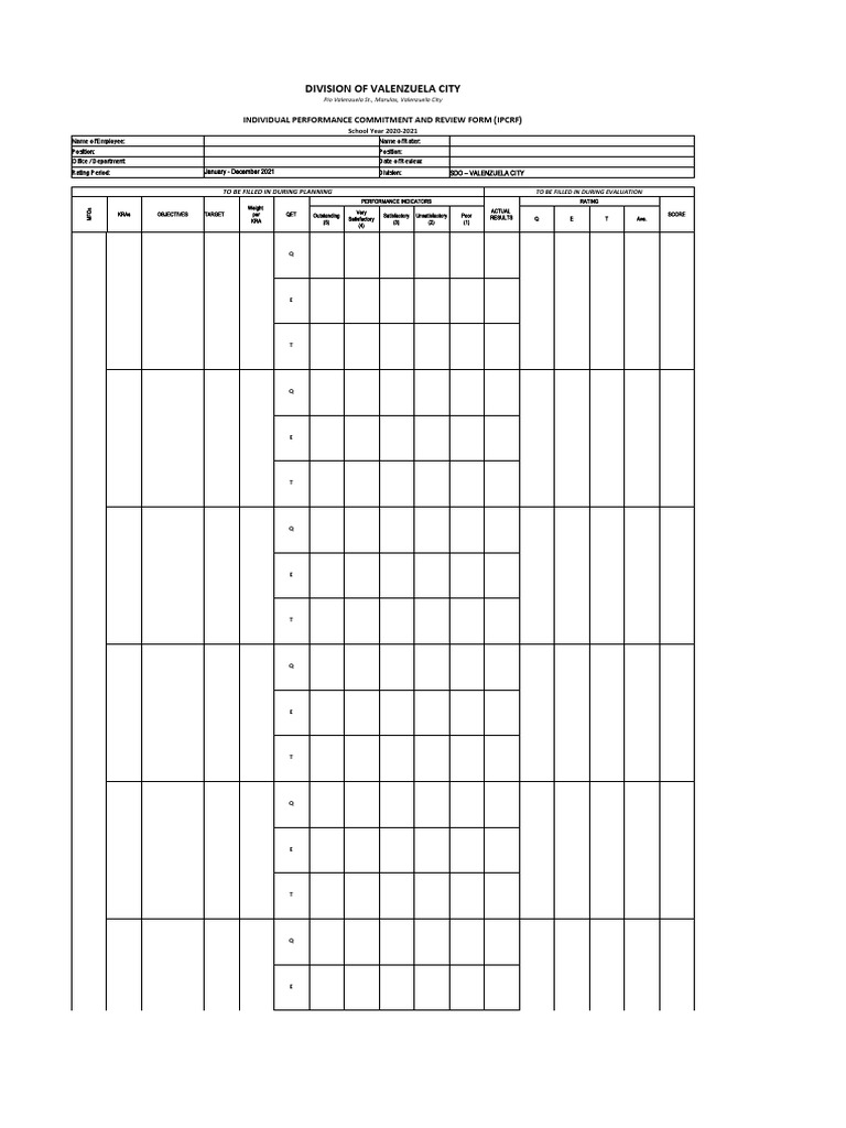 Division of Valenzuela City: Individual Performance Commitment and ...