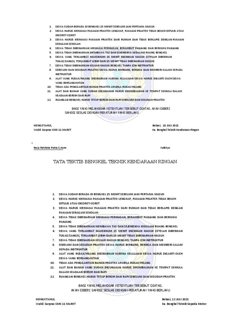 Tata Tertib Bengkel | PDF