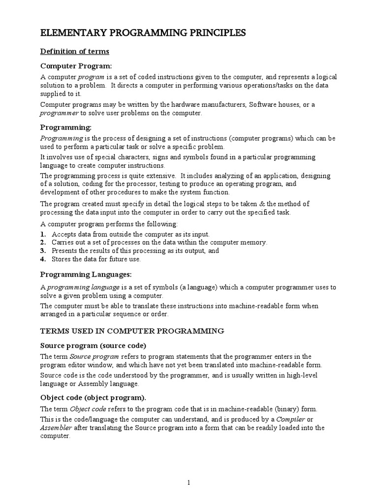 Elementary Programming Principles | PDF | Computer Program | Programming