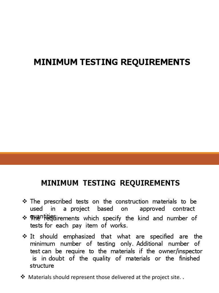 MINIMUM TESTING REQUIREMENTS FOR CONSTRUCTION PROJECTS | PDF | Concrete ...