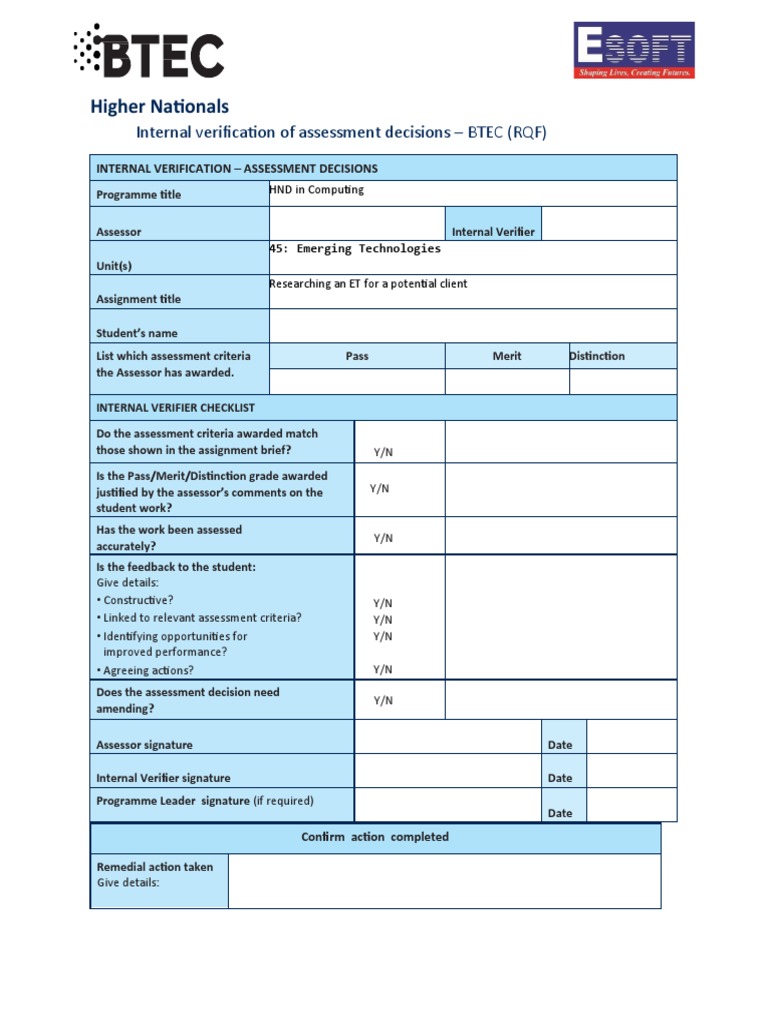 Higher Nationals: Internal Verification of Assessment Decisions - BTEC ...