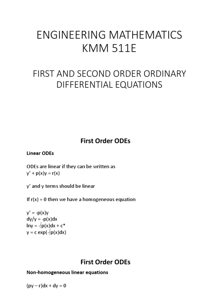 4 Firstandsecond Order Odes Pdf Ordinary Differential Equation Differential Equations