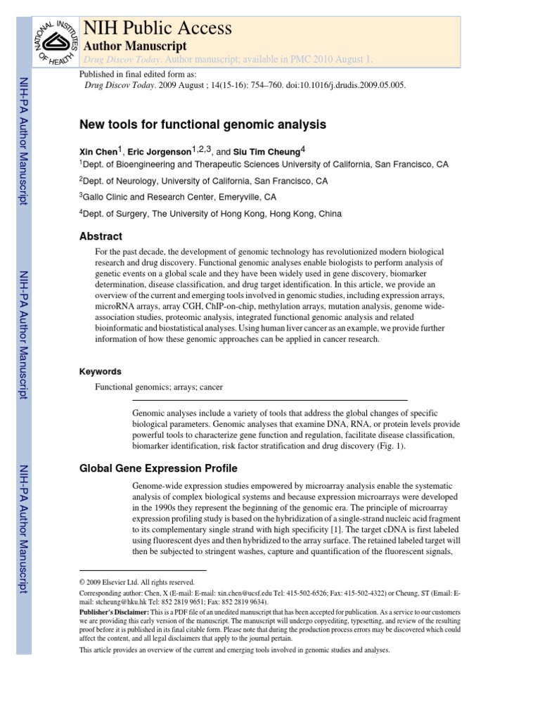 New Tools For Functional Genomic Analysis | PDF | Genome Wide ...