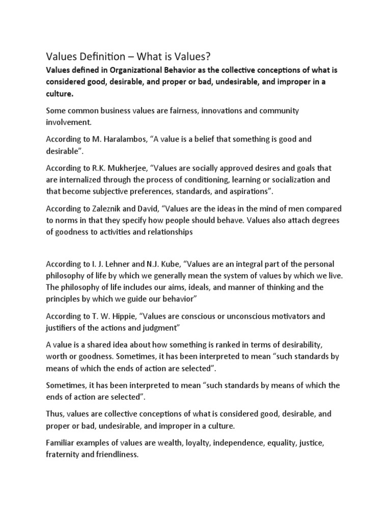 Values Definition - What Is Values? | PDF | Value (Ethics) | Attitude ...