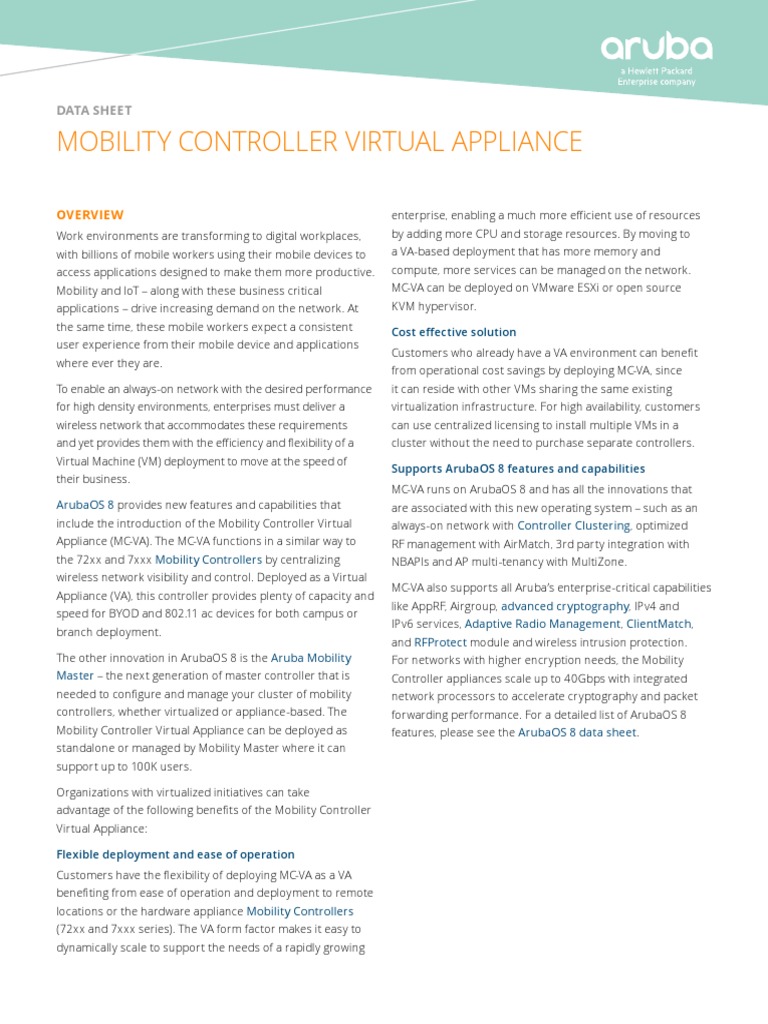 Aruba Mobility Controller Virtual Appliance | PDF | Virtualization ...