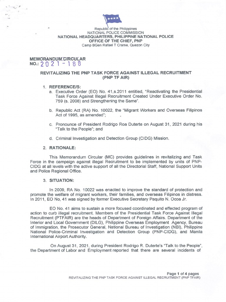 Revitalizing PNP Task Force on Recruitment | PDF | Rodrigo Duterte ...
