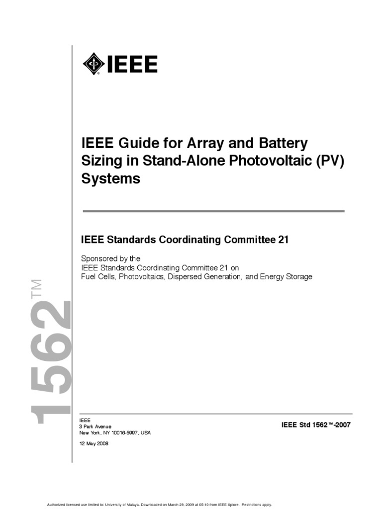 IEEE Guide For Array and BatterySizing in Stand-Alone Photovoltaic (PV) Systems | PDF ...