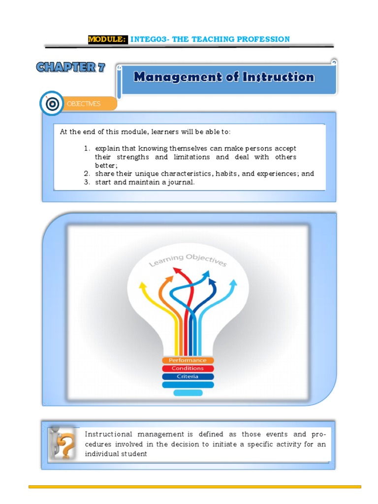CHAPTER 7 - Management of Instruction | PDF | Learning | Educational ...
