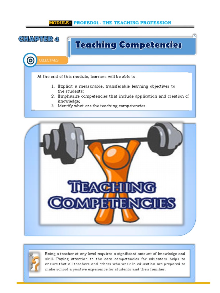 CHAPTER 4 - Teaching Competencies | PDF | Curriculum | Teachers