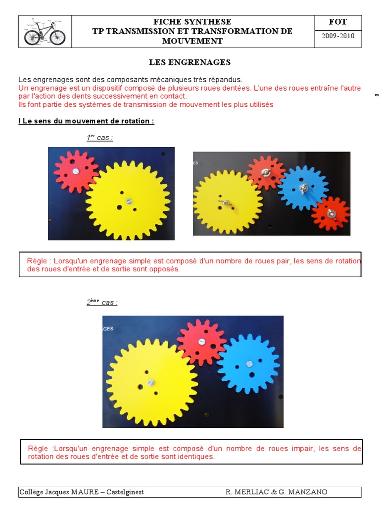 Transmission et Transformation du Mouvement | PDF | Courroie | Rotation