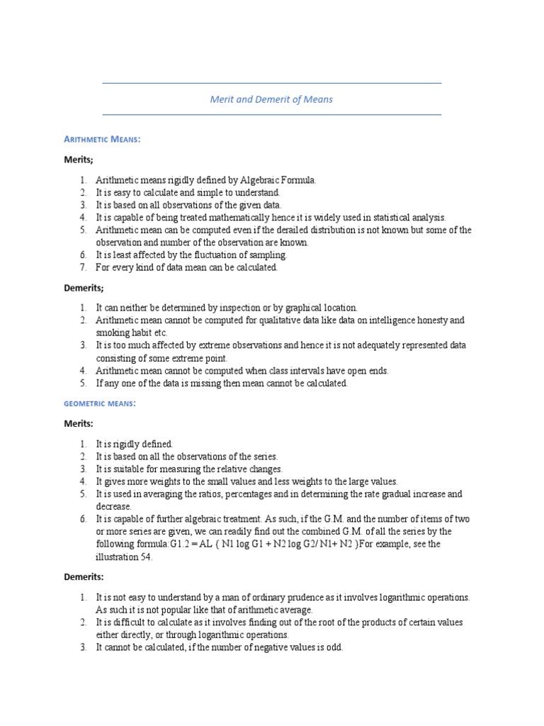 Merit and Demerit of Means | PDF | Sampling (Statistics) | Symmetry
