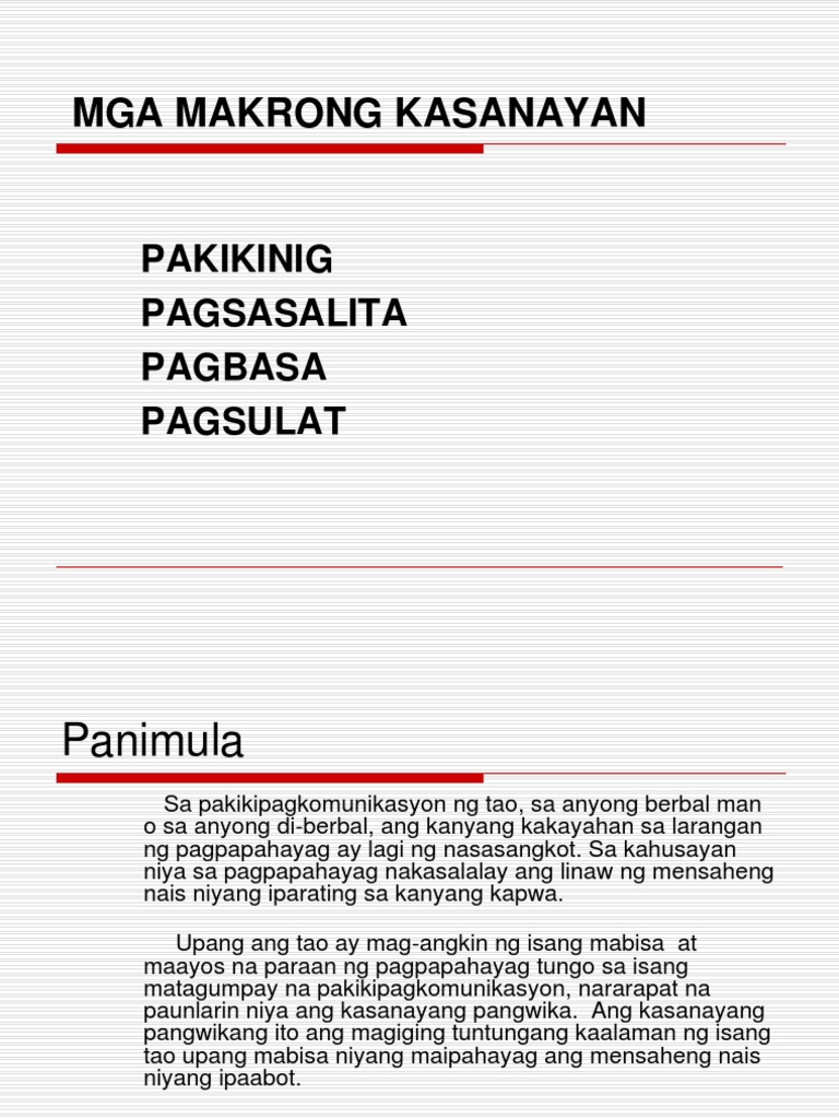 Apat Na Makrong Kasanayan Report | PDF