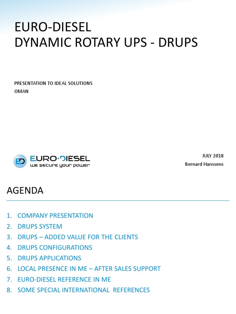 Euro-Diesel Dynamic Rotary Ups - Drups: Presentation To Ideal Solutions ...